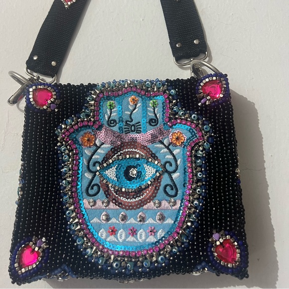 sara molano | Bags | Hamsa Beaded Embroidered Crystal Evil Eye Purse ...